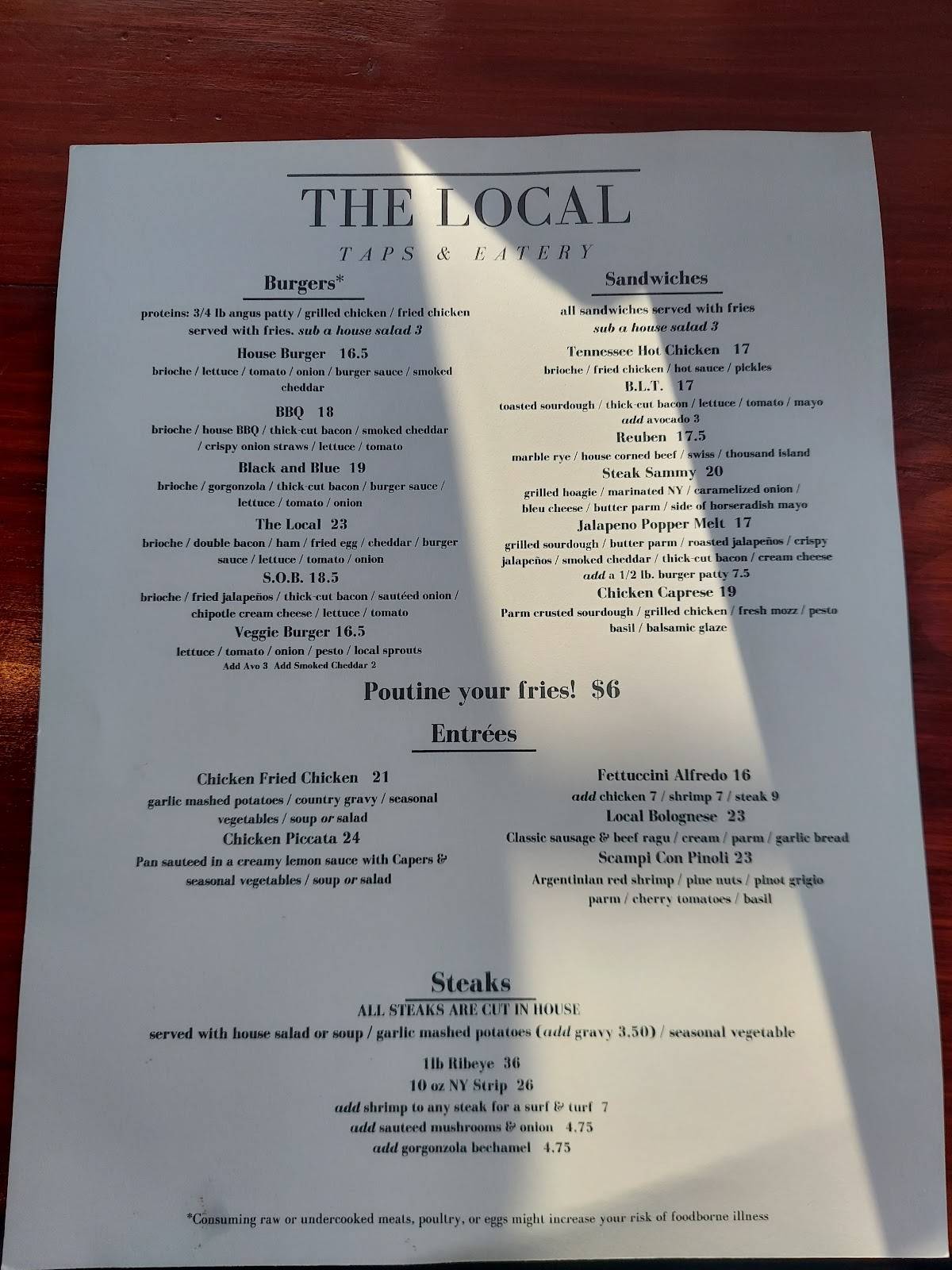 Menu at The Local pub & bar, Yelm