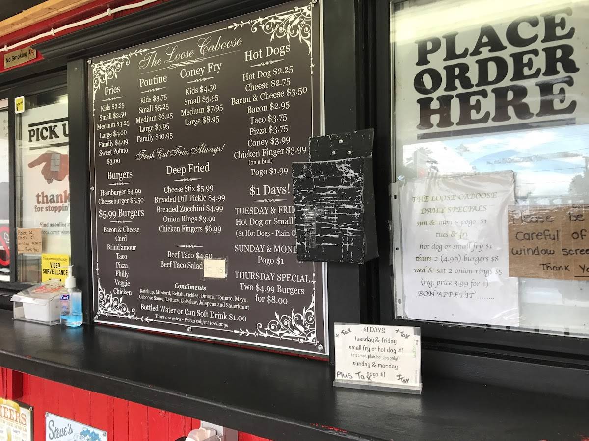 Menu at The Loose Caboose restaurant, Cornwall