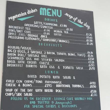 Menu at The Lounge Cafe Wembley, Wembley, 113 Chalkhill Rd