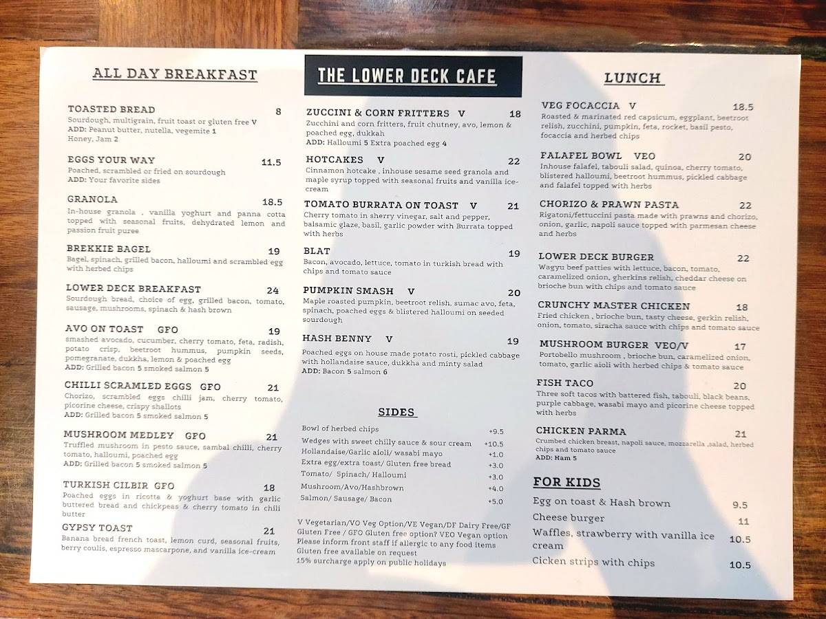 Menu at The Lower Deck Cafe., Croydon