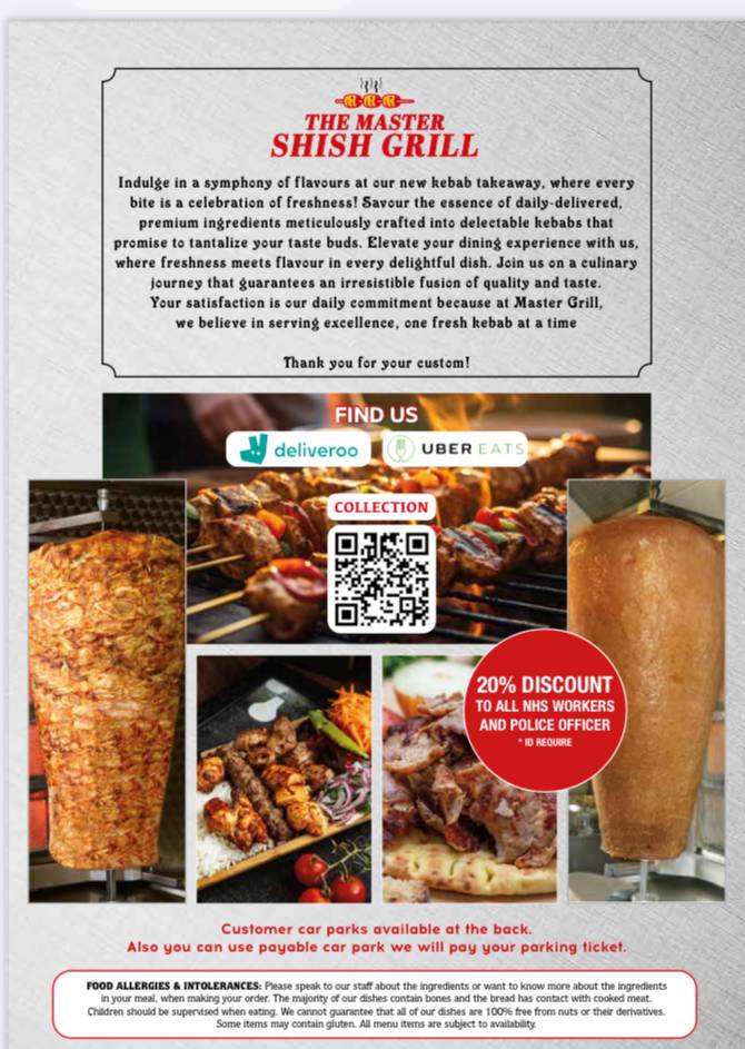 Menu at The Master Shish Grill ( Sevenoaks ) restaurant, Sevenoaks