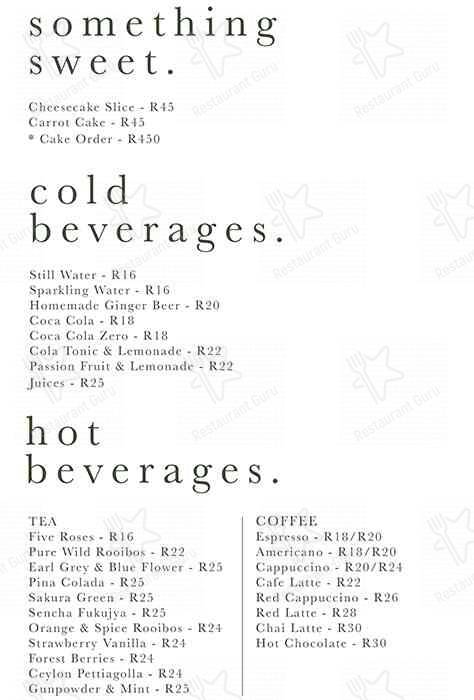Menu at The Meeting Place. restaurant, Stellenbosch, 87 Dorp St