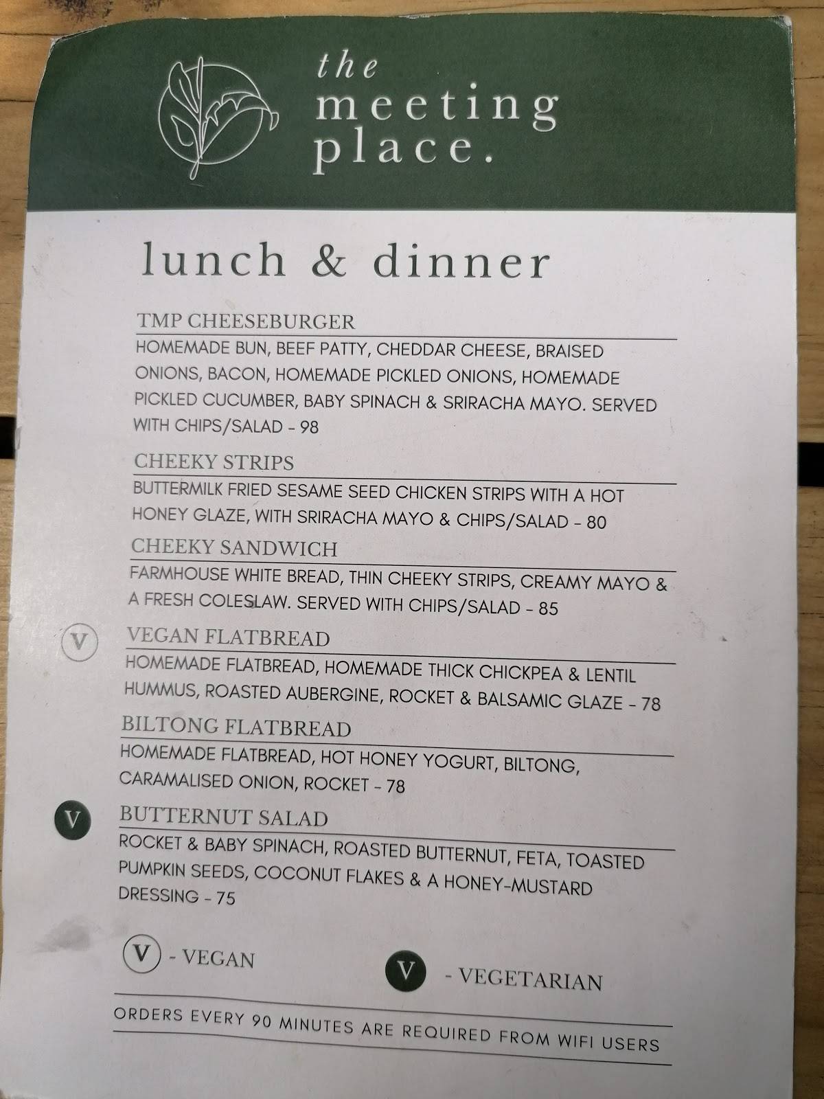 Menu at The Meeting Place. restaurant, Stellenbosch, 87 Dorp St