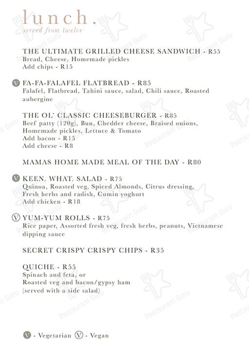 Menu at The Meeting Place. restaurant, Stellenbosch, 87 Dorp St
