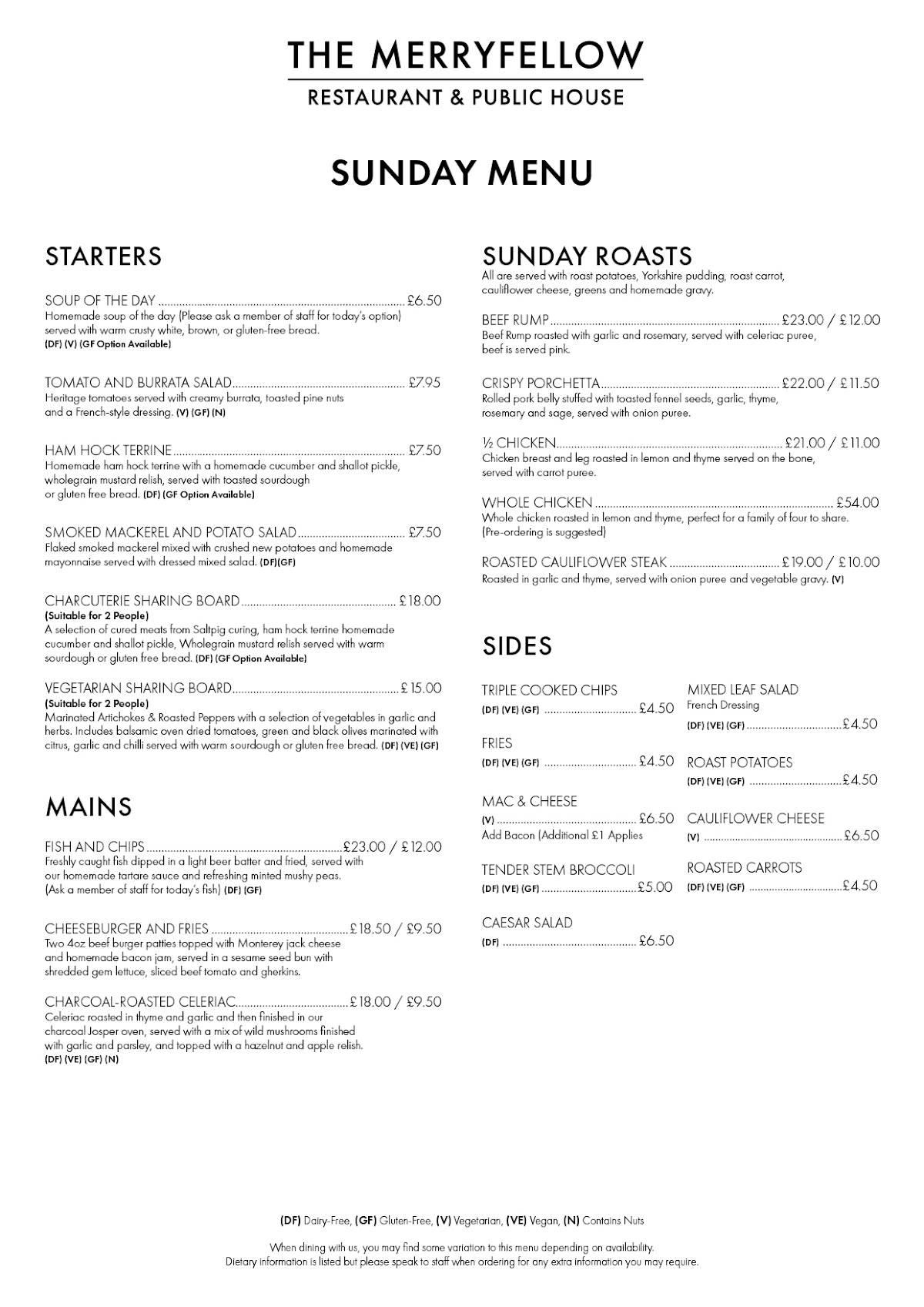 Menu at The Merryfellow pub & bar, Cheltenham