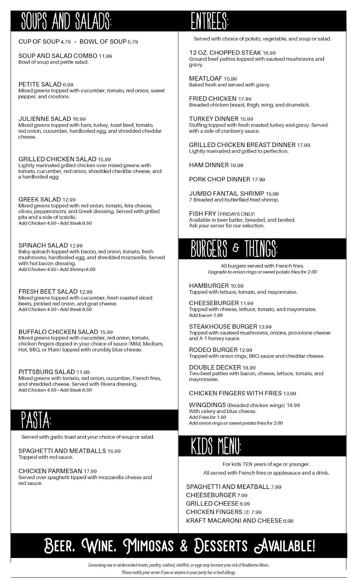 Menu at The Miller House restaurant, Alden