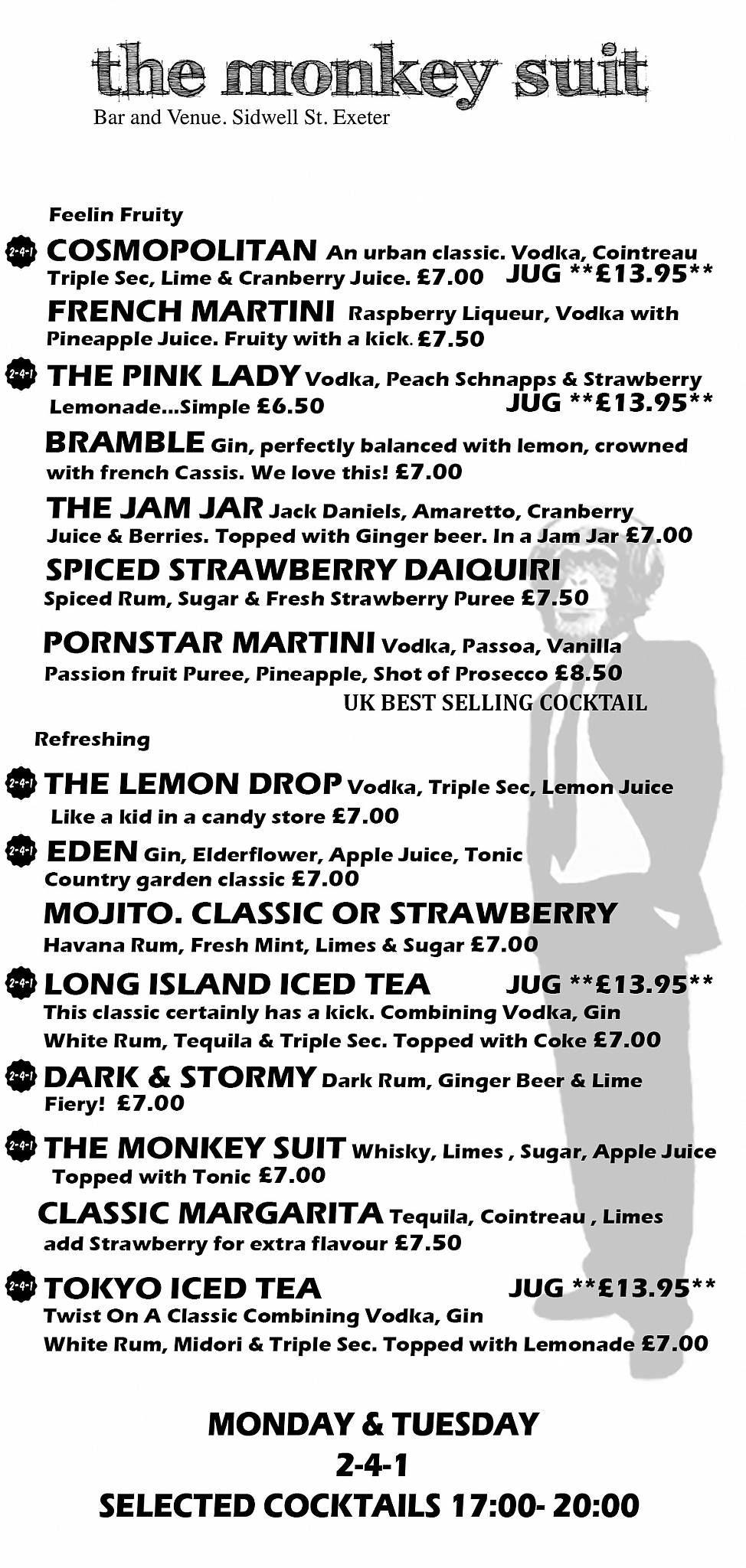 Menu at The Monkey Suit pub & bar, Exeter