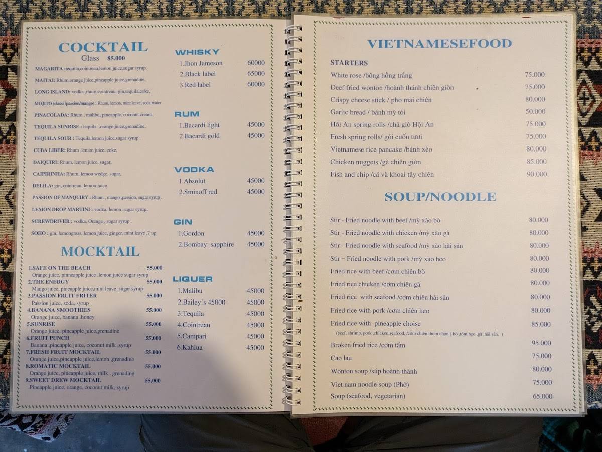 Menu at The Moon Restaurant An Bang, Hoi An