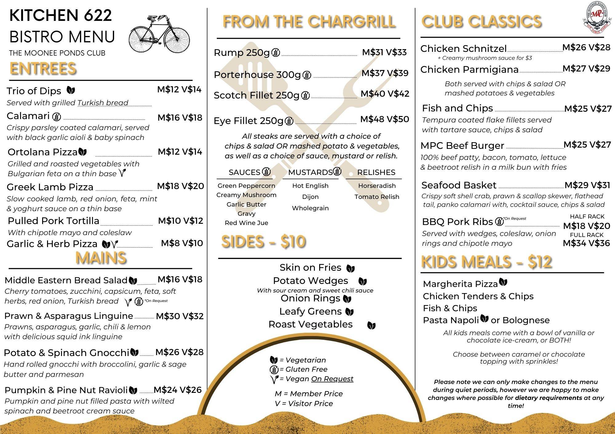 Menu at The Moonee Ponds Club, Moonee Ponds