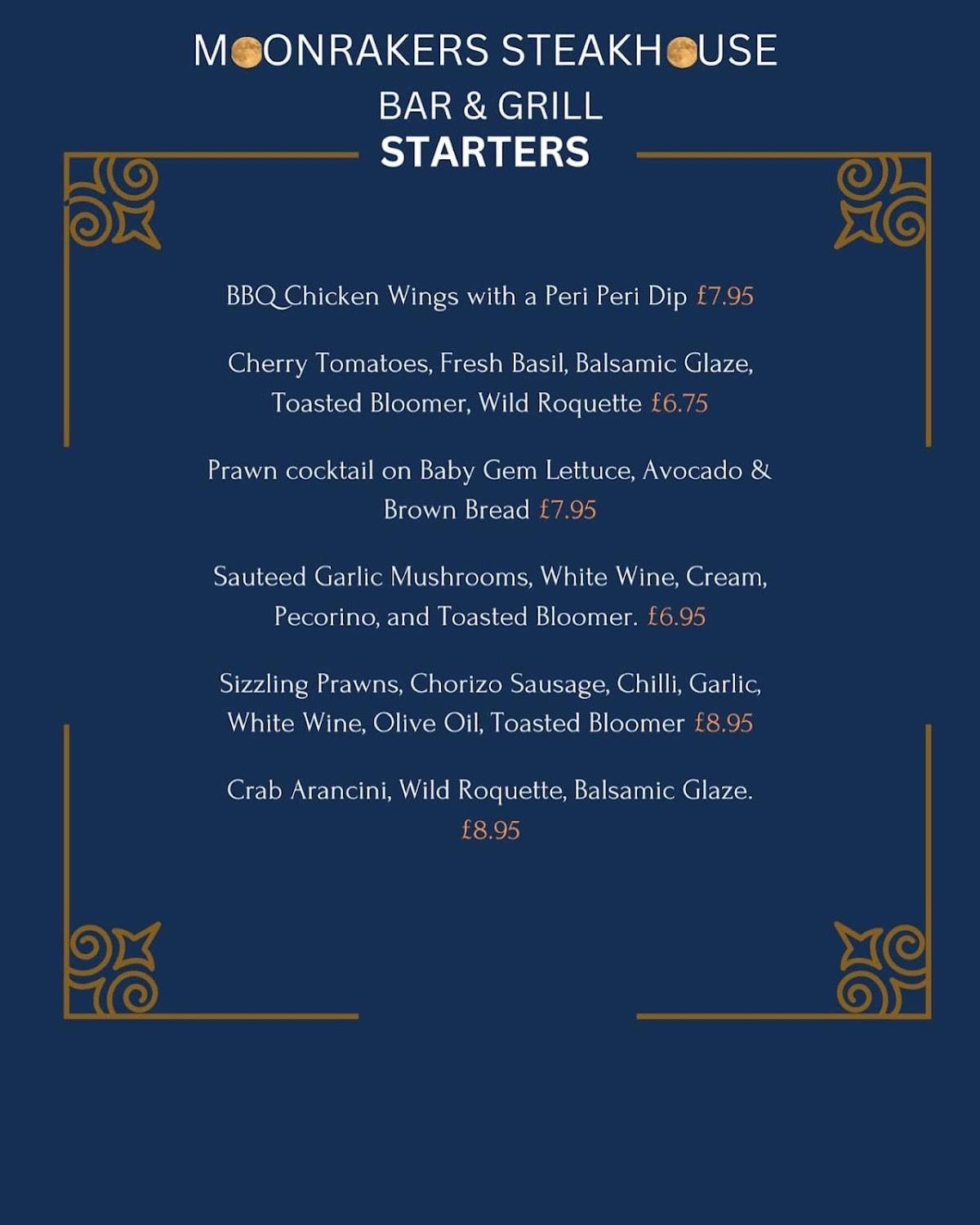 Menu at The Moonrakers Steakhouse Bar & Grill, Devizes