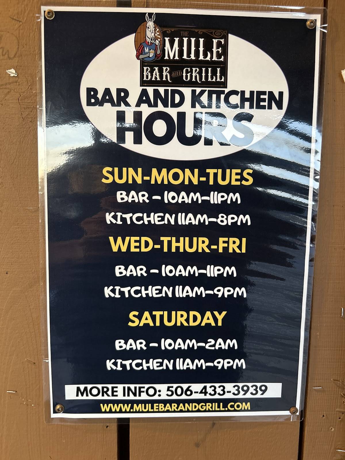 Menu at The Mule Bar & Grill, Sussex