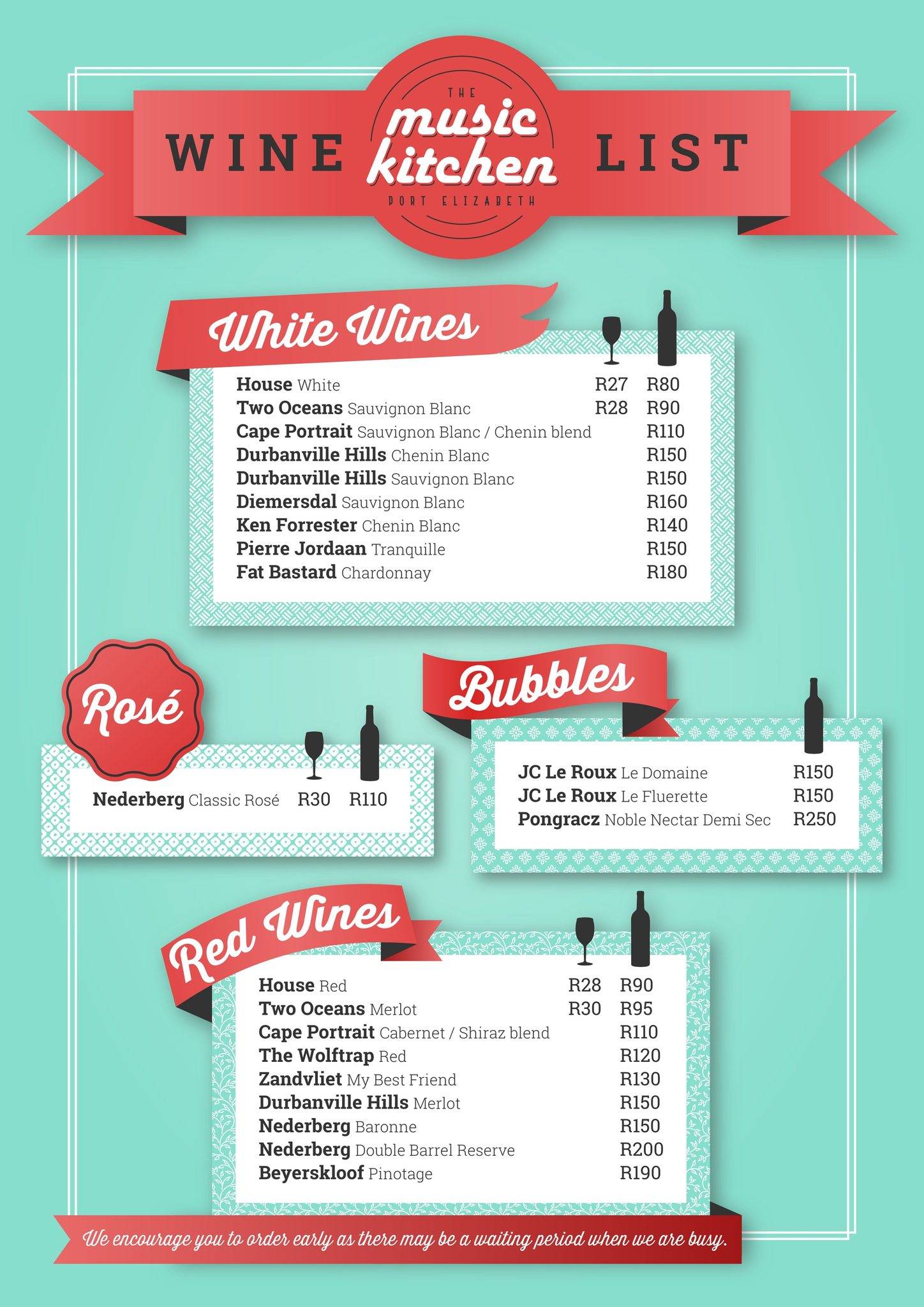 Menu at The Music Kitchen pub & bar, Port Elizabeth