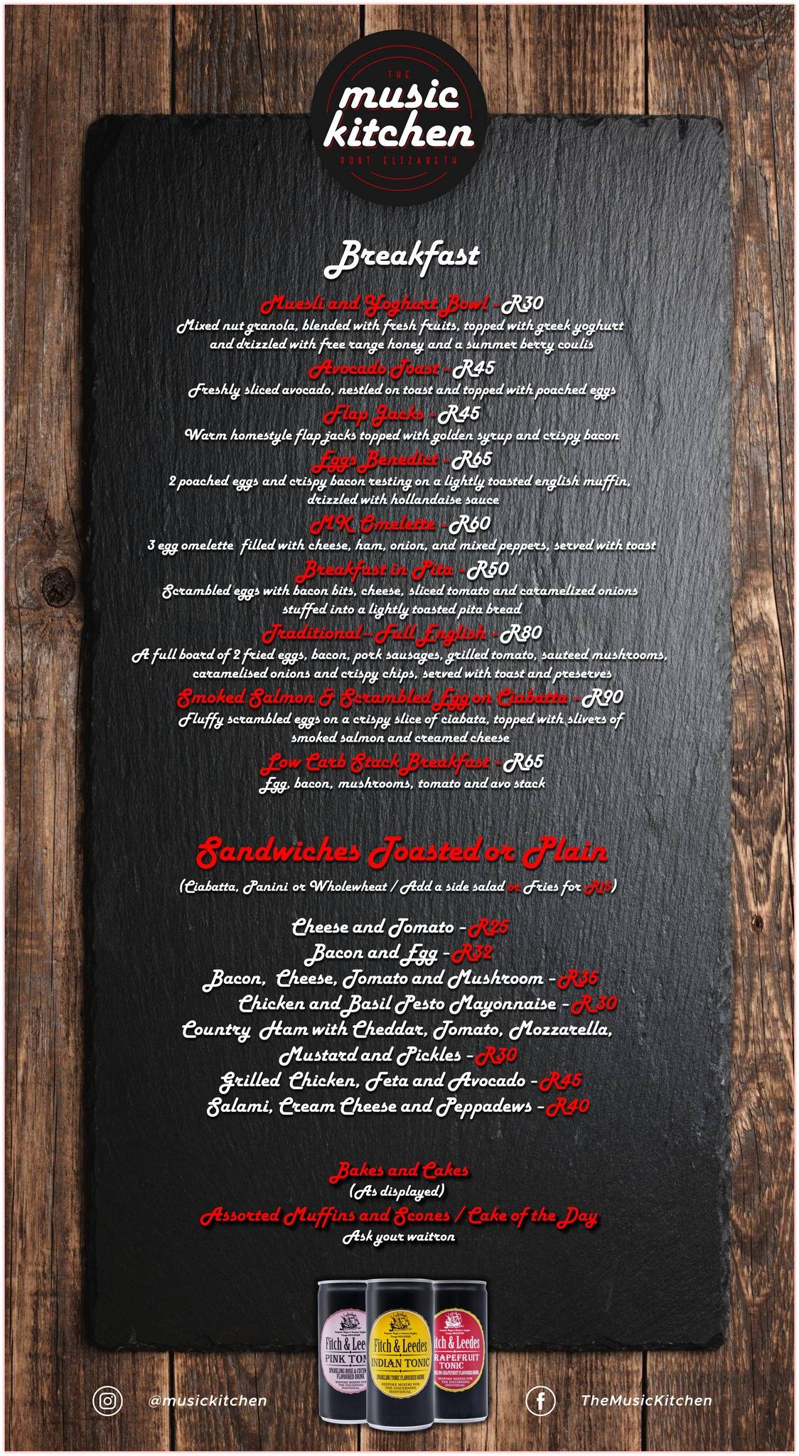 Menu at The Music Kitchen pub & bar, Port Elizabeth