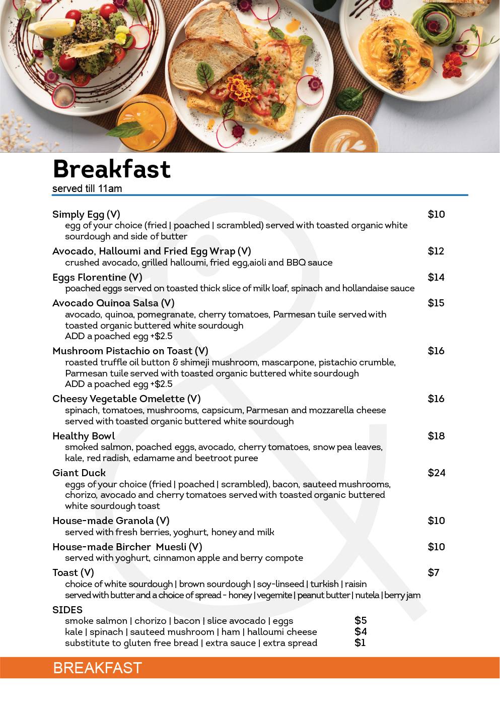 Menu at The Naked Duck Parramatta cafe, Parramatta