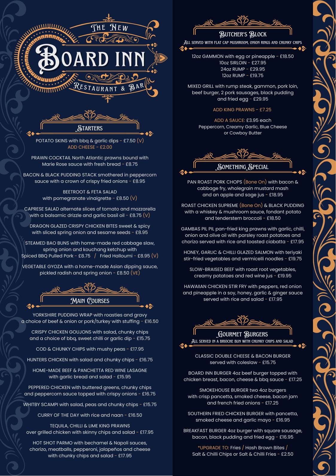 Menu at The New Board Inn pub & bar, Langley Park, Hill Top