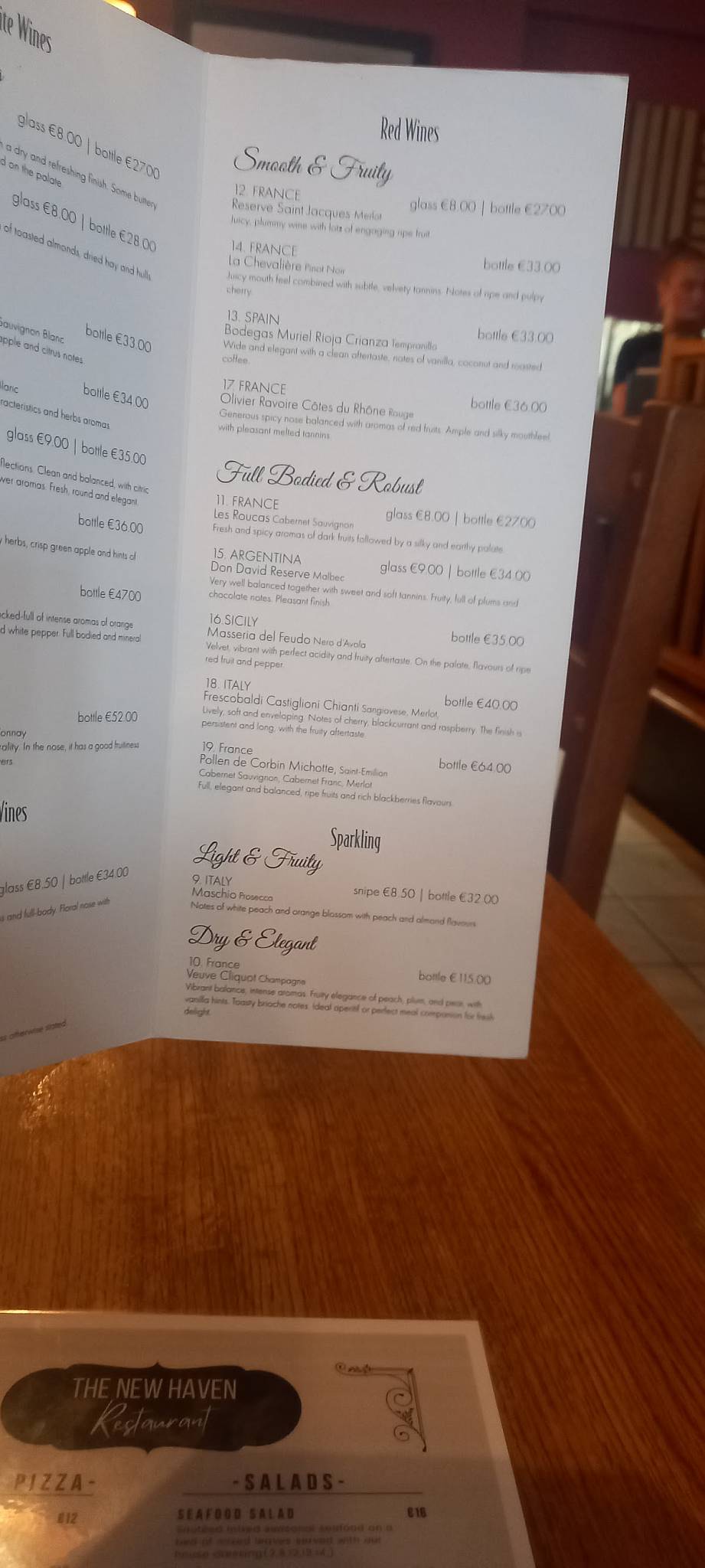 Menu at The New Haven restaurant, Schull