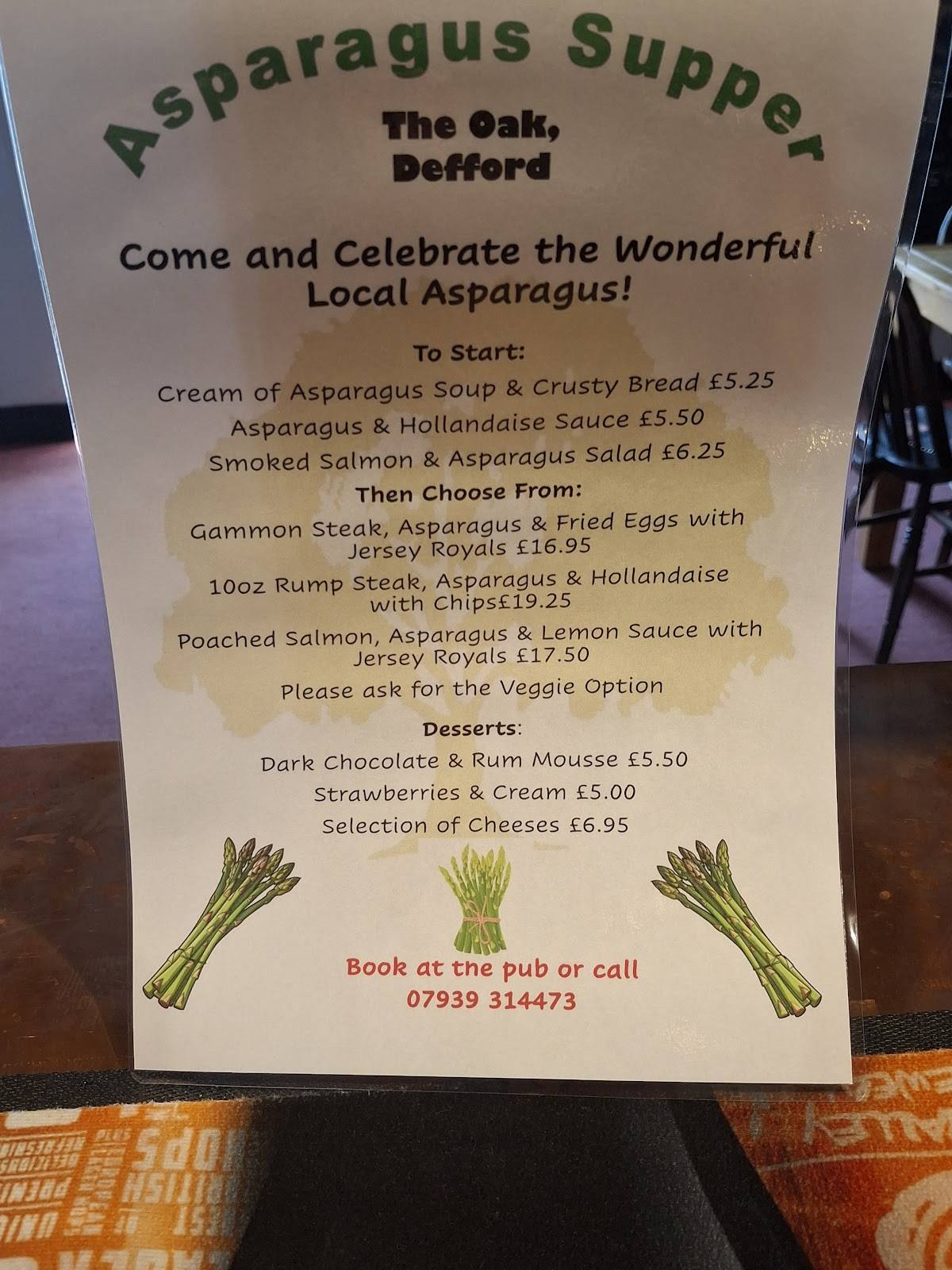 Menu at The Oak Inn pub & bar, Defford
