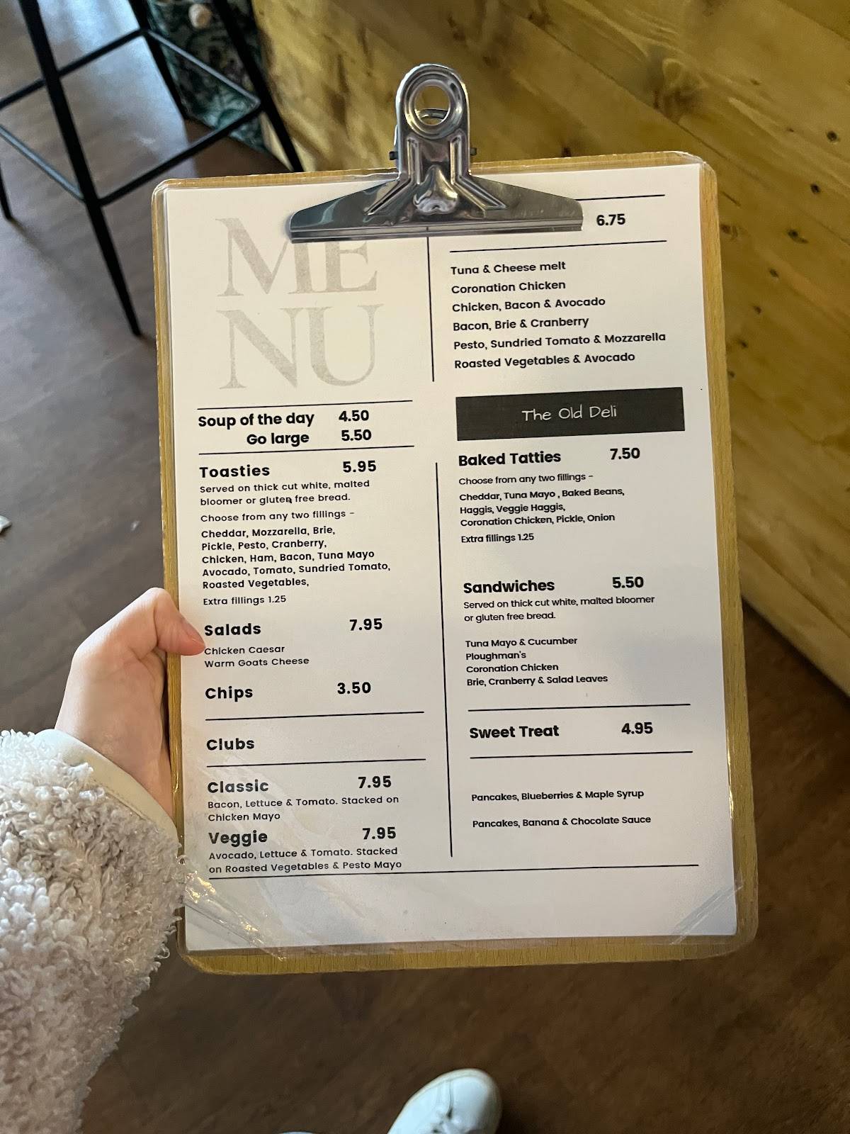 Menu at The Old Deli restaurant, Fort William