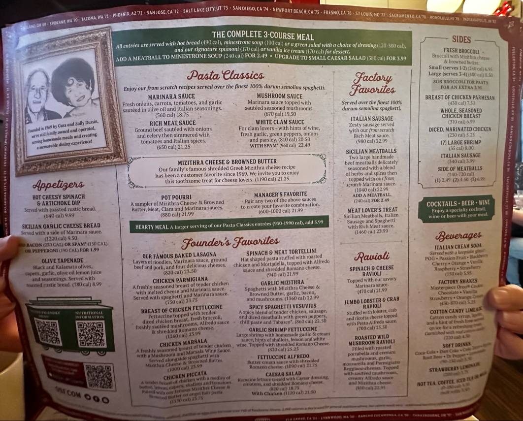 Menu at The Old Spaghetti Factory restaurant, Honolulu