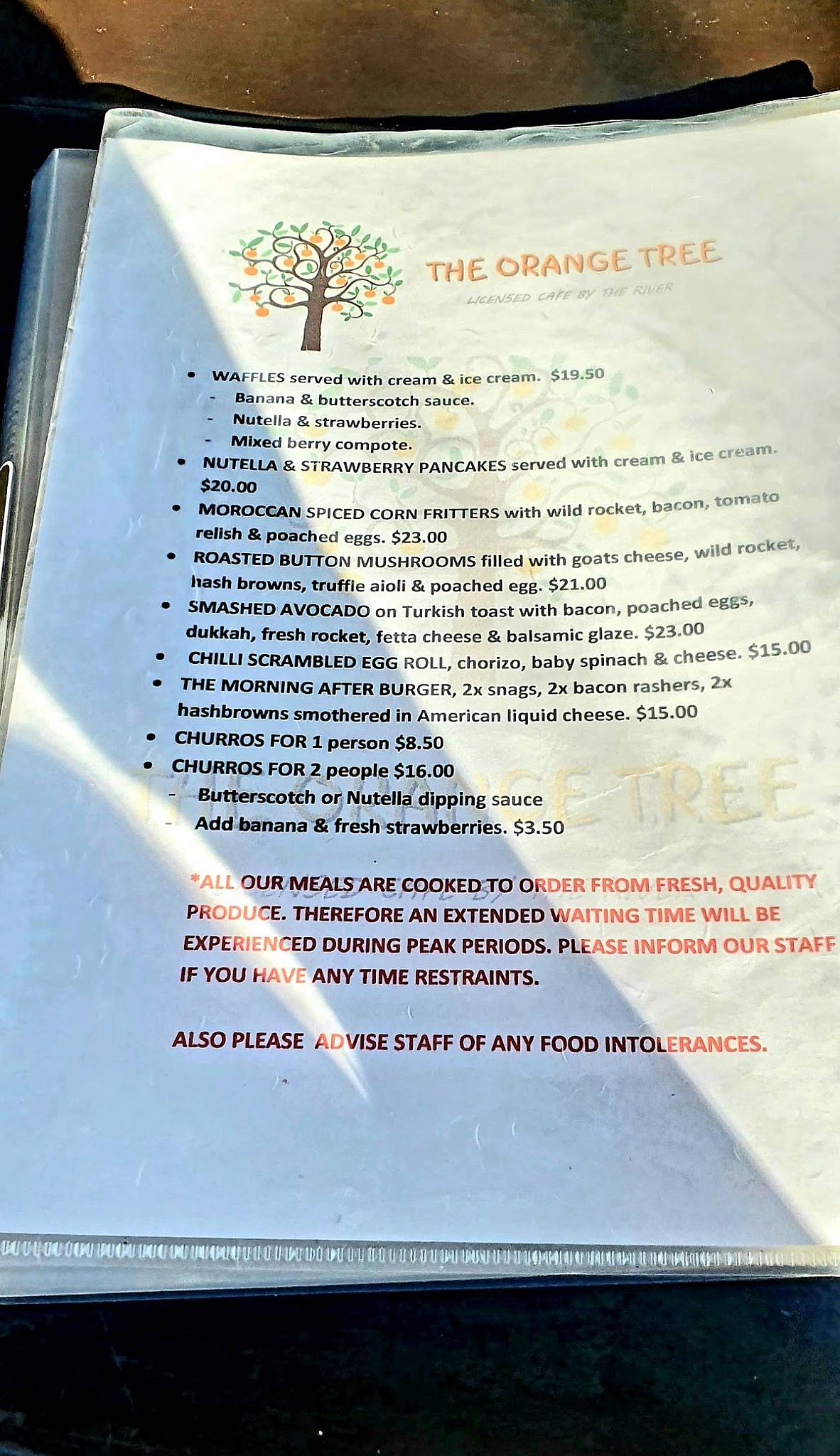 Menu at The OrangeTree - Licensed Cafe By The River, Maitland