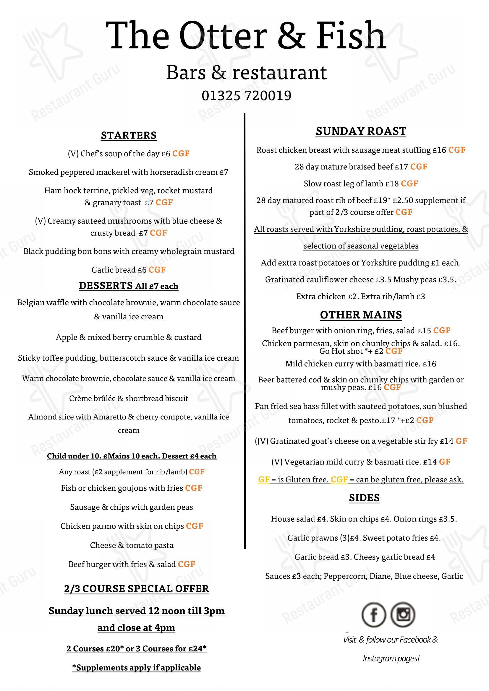 Menu at The Otter And Fish pub & bar, Darlington