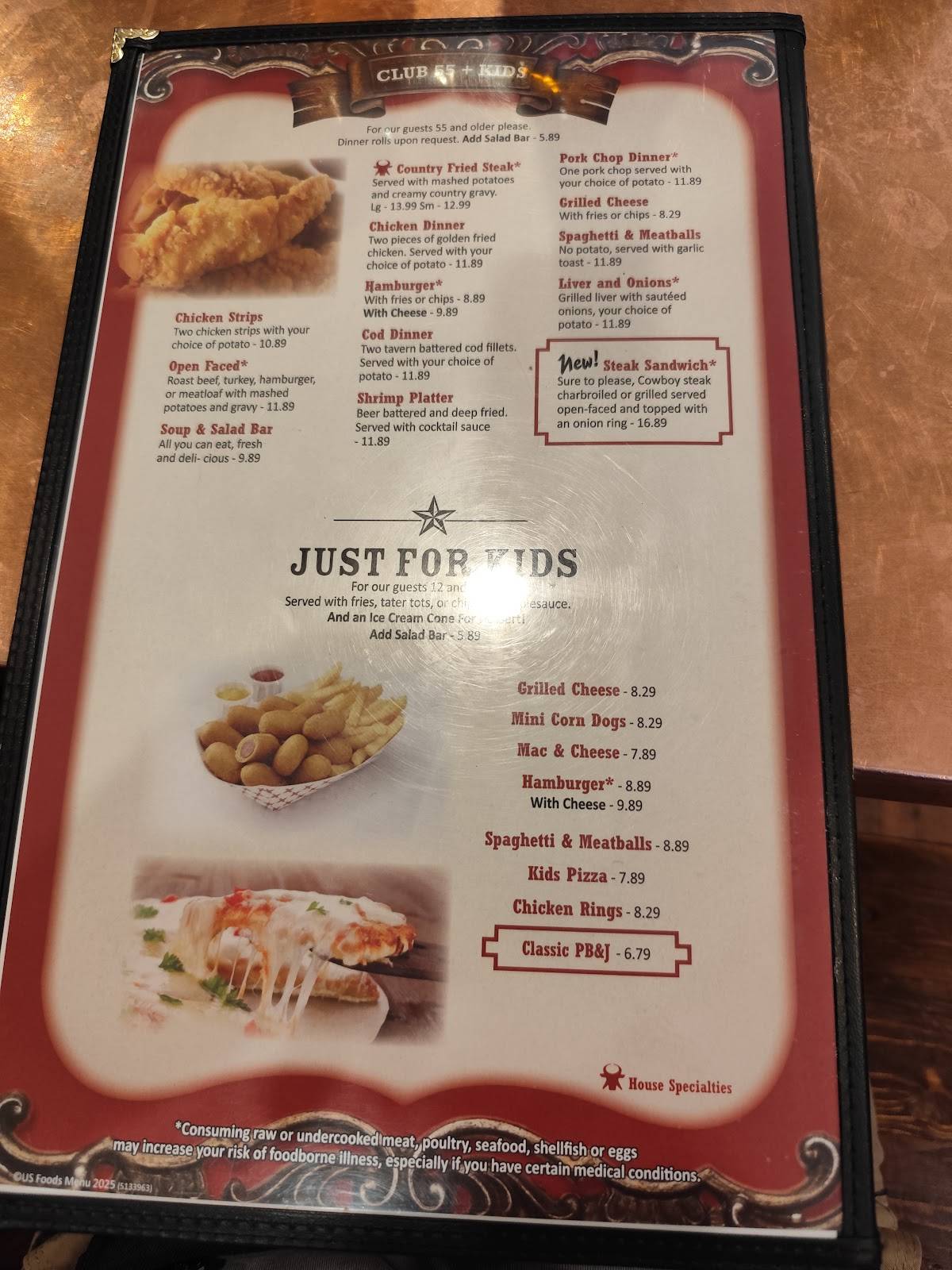 Menu at The Oxbow steakhouse, Lander