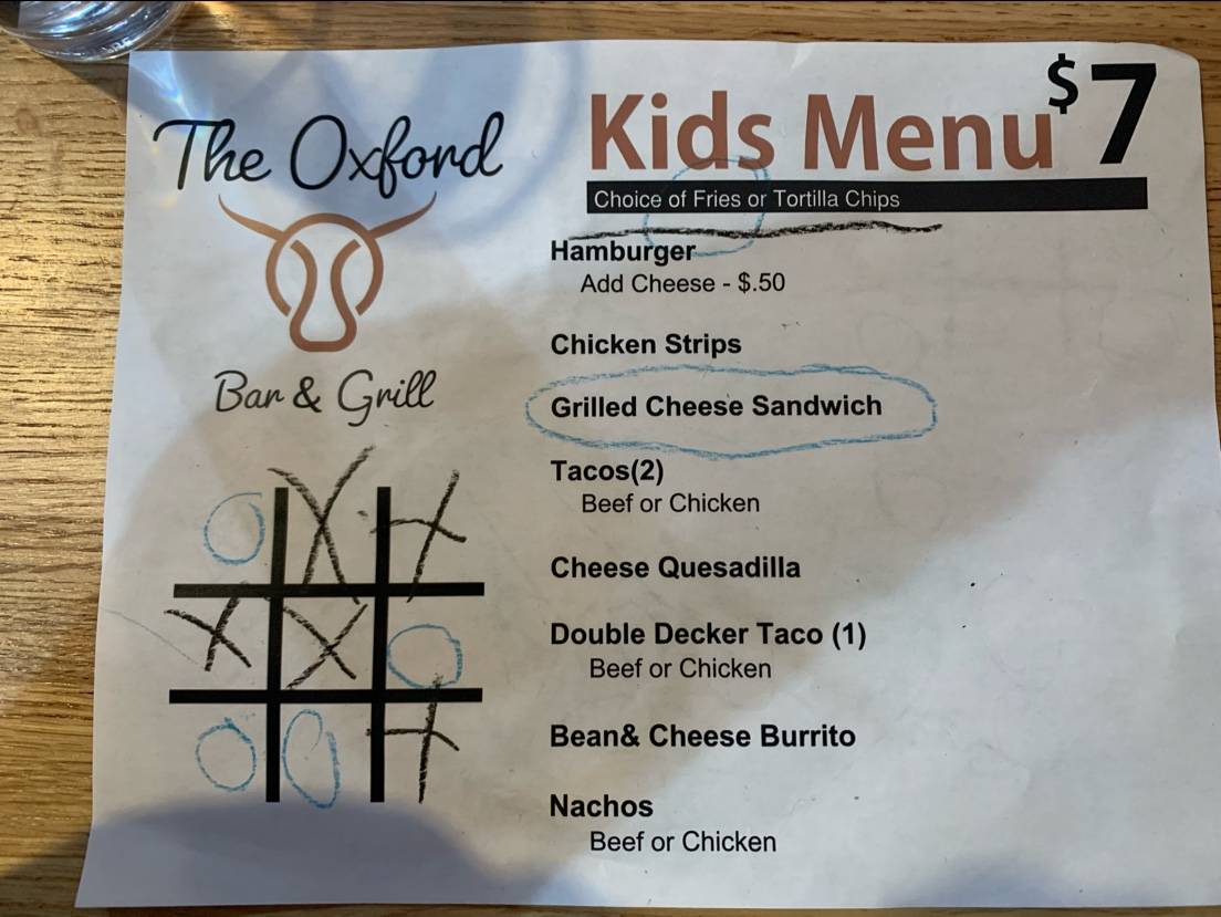 Menu at The Oxford Bar and Grill, Fowler