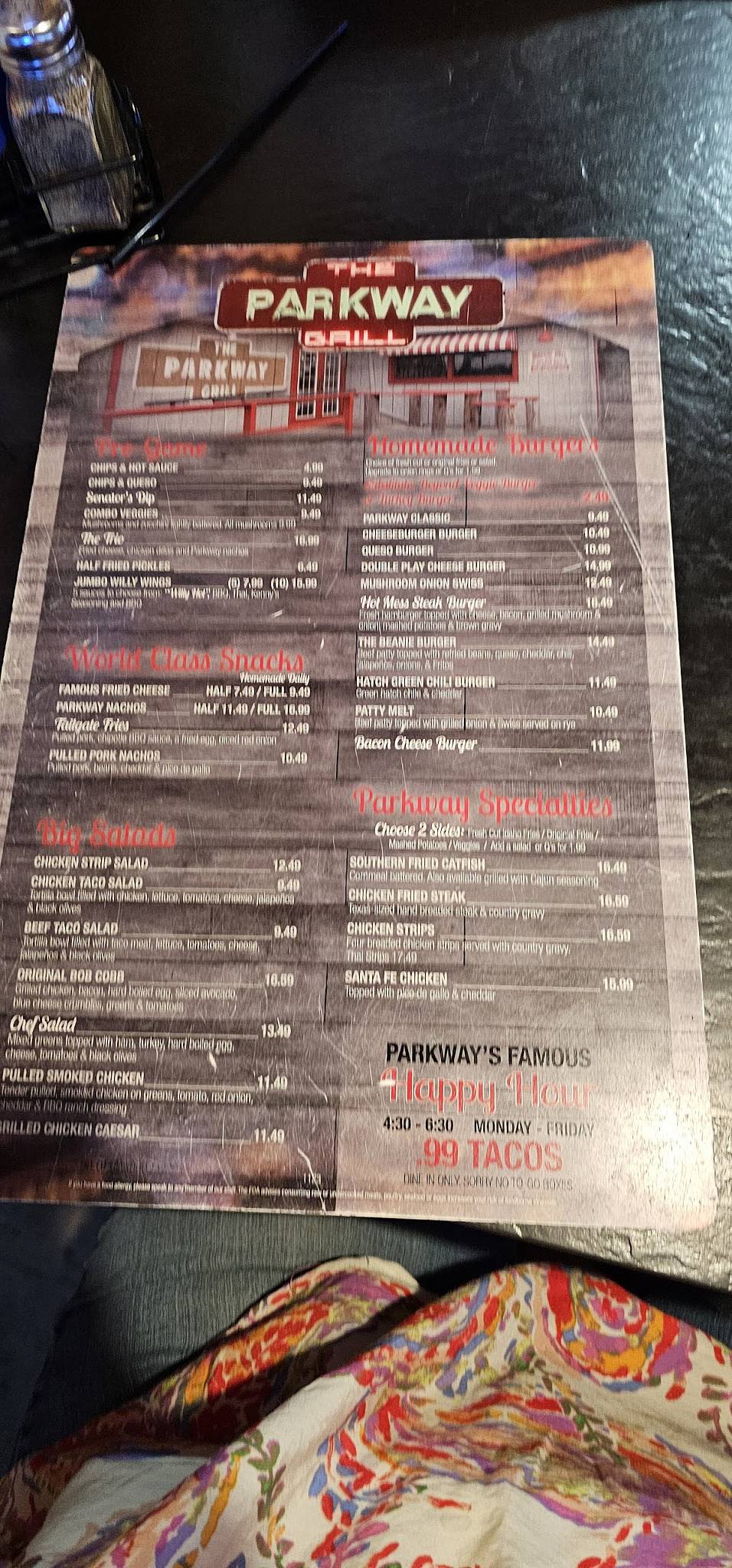 Menu at The Parkway Grill pub & bar, Wichita Falls, Southwest Pkwy