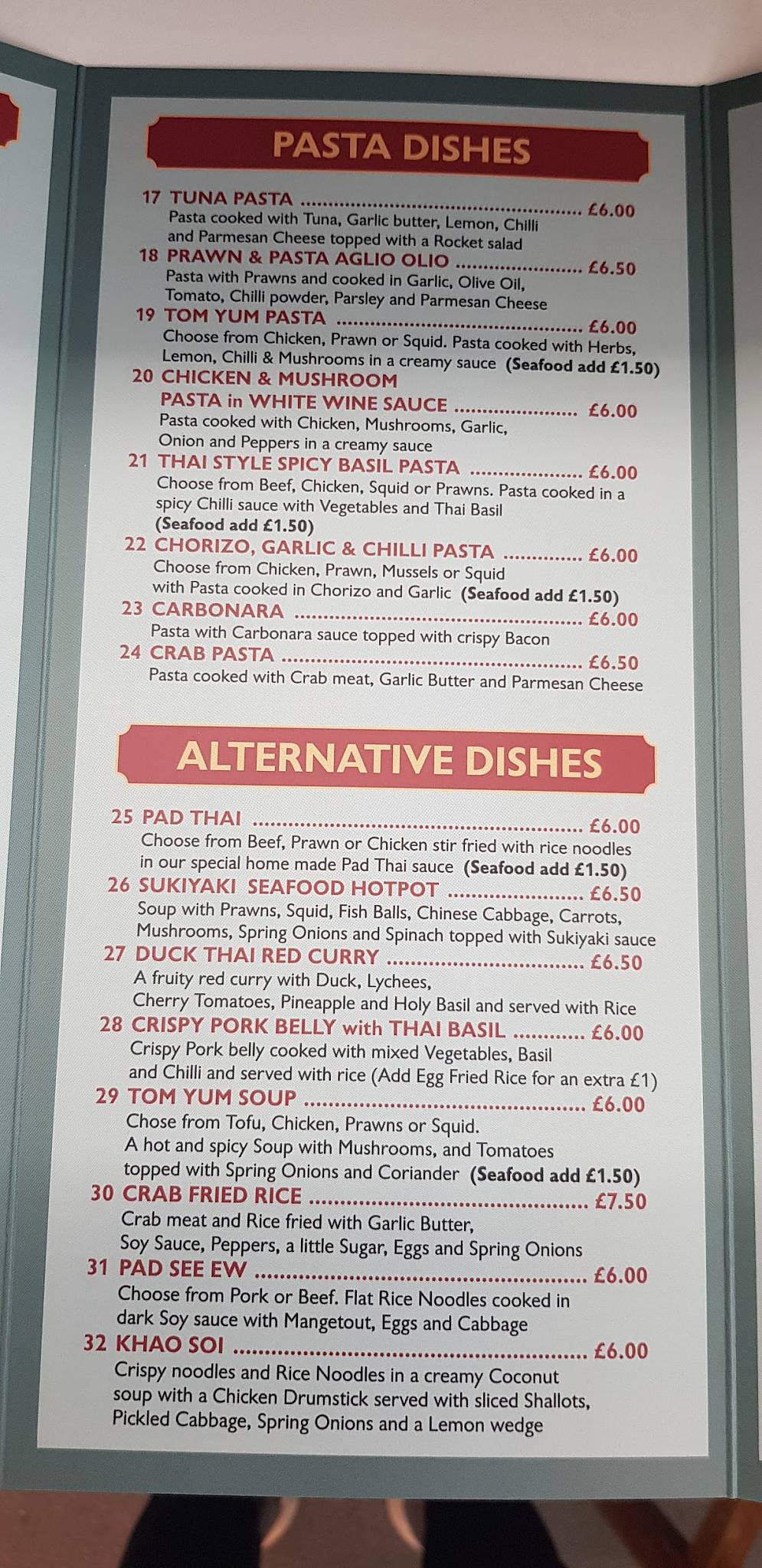 Carta del restaurante The Pasta and Noodle Hut, Plymouth