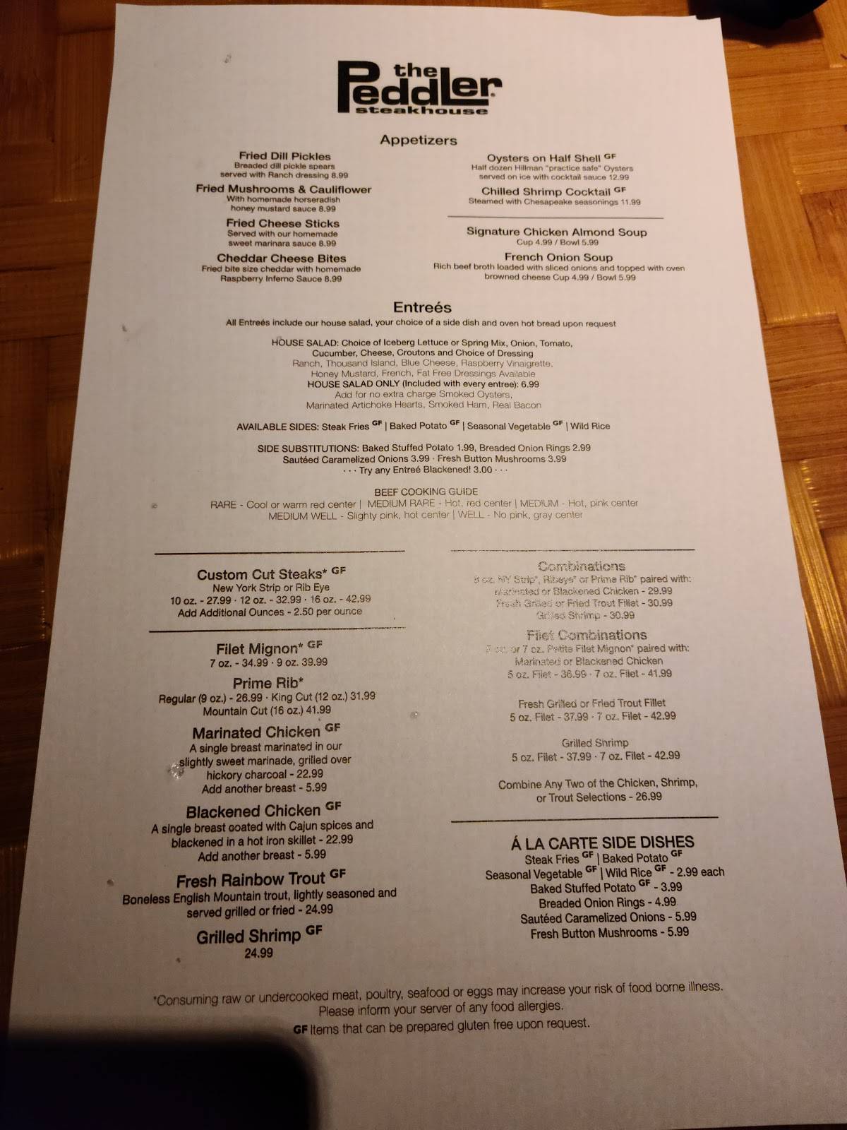 Menu at The Peddler Steakhouse, Gatlinburg