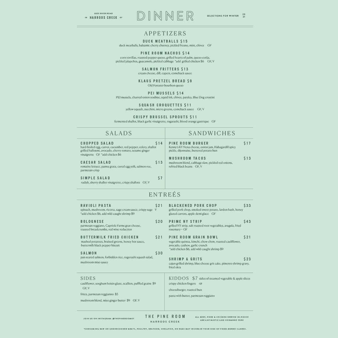 Menu at The Pine Room pub & bar, Prospect