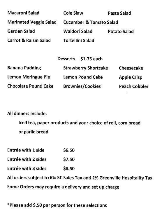 Menu at The Pit Stop restaurant, Greenville