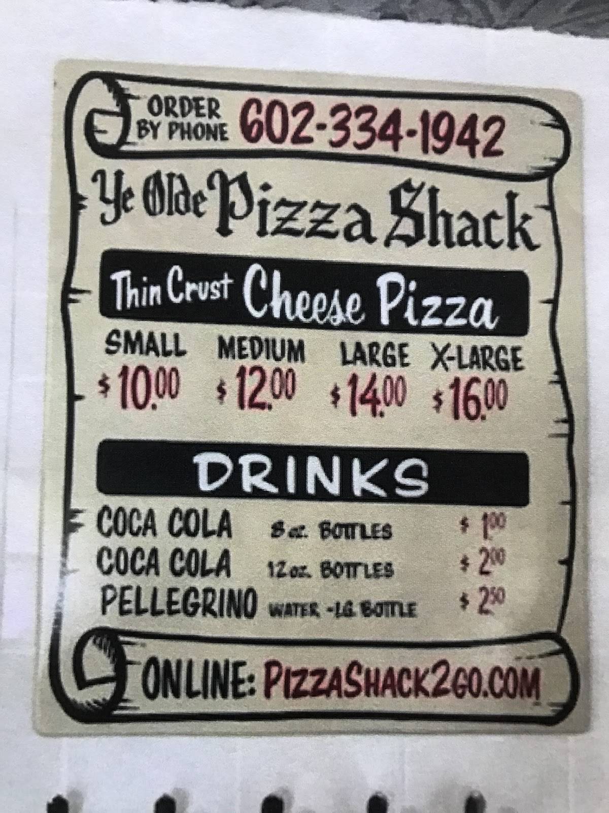Menu at The Pizza Shack pizzeria, Phoenix