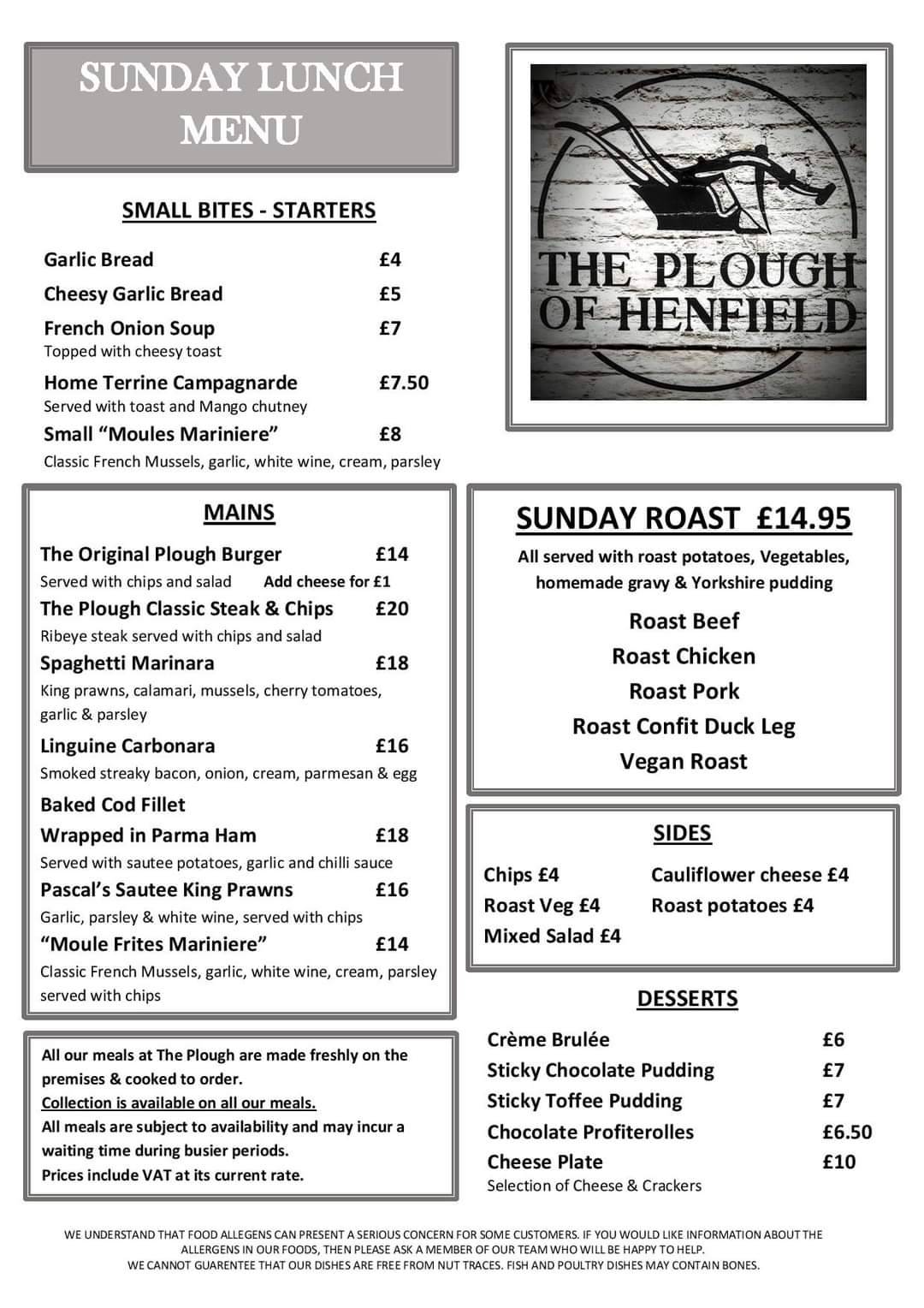 Menu at The Plough of Henfield pub & bar, Henfield