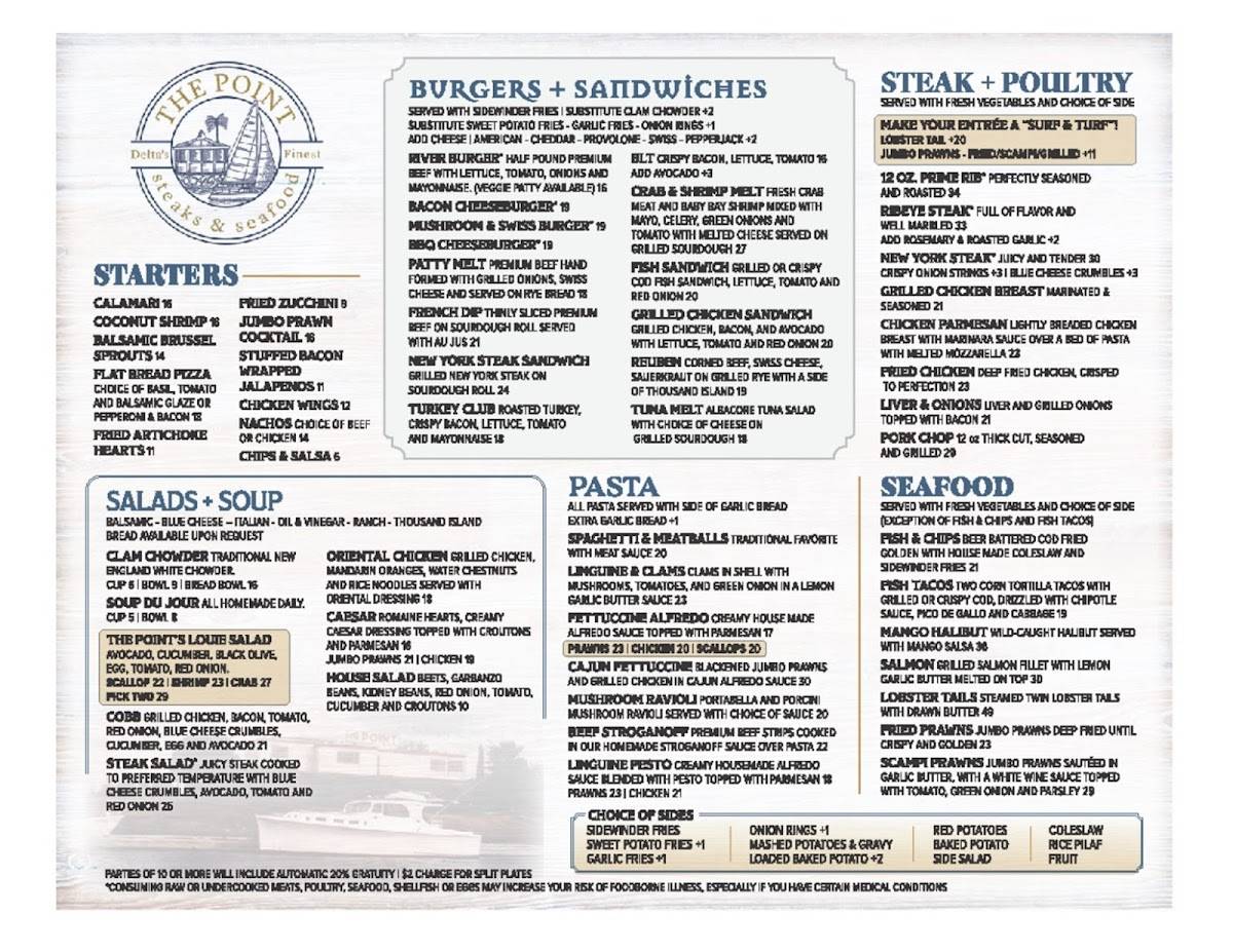 Menu at The Point Restaurant, Rio Vista
