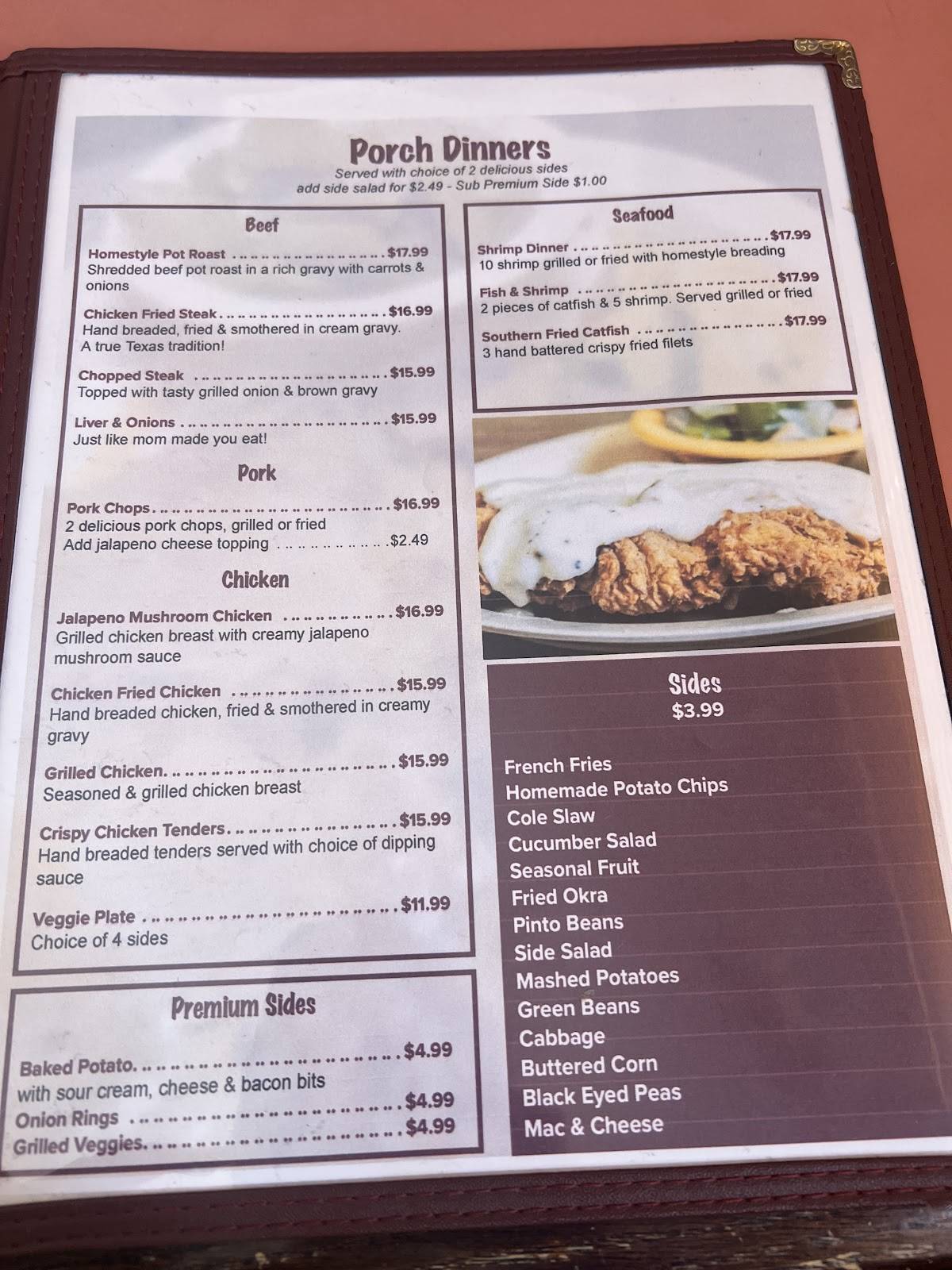 Menu at The Porch restaurant, Burleson, 140 S Wilson St