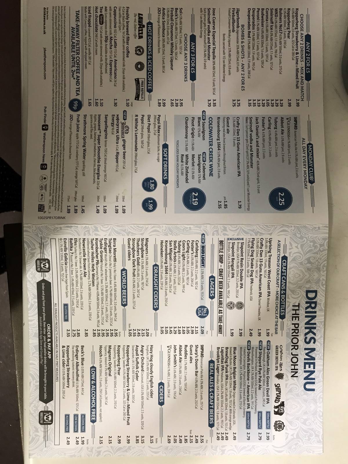 Menu at The Prior John pub & bar, Bridlington