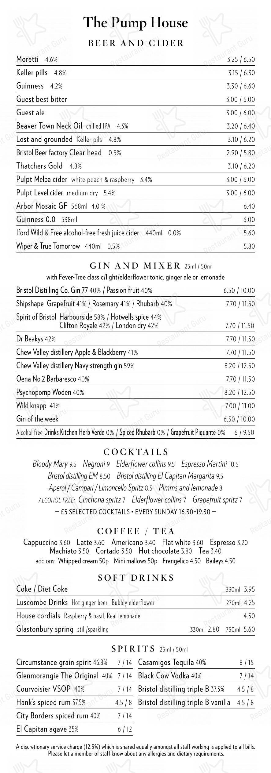 Menu at The Pump House pub & bar, Bristol