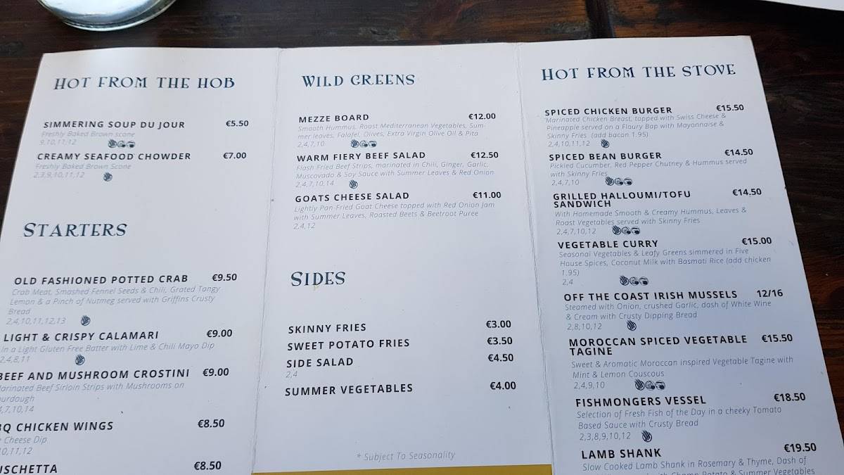 Menu at The Quay Street Kitchen restaurant, Galway