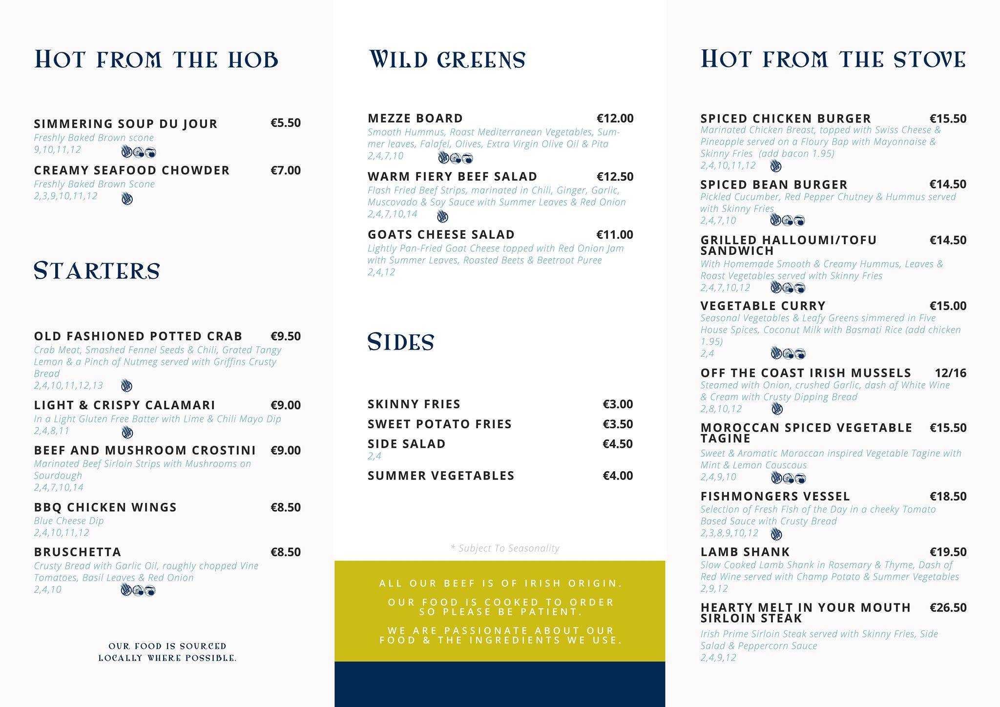 Menu at The Quay Street Kitchen restaurant, Galway
