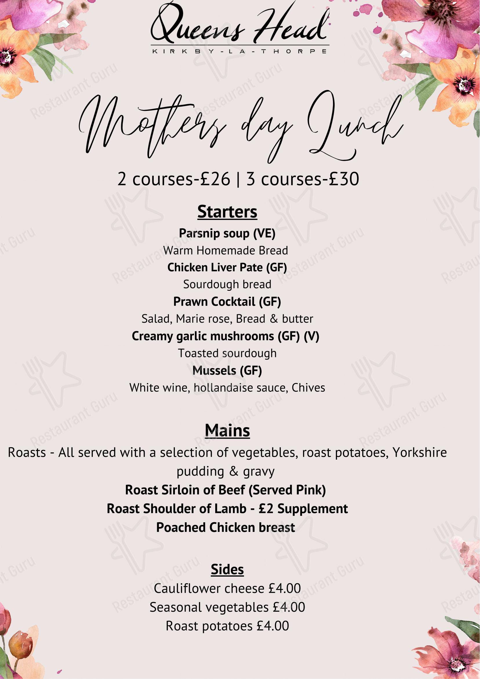 Menu at The Queens Head Pub & Restaurant, Sleaford