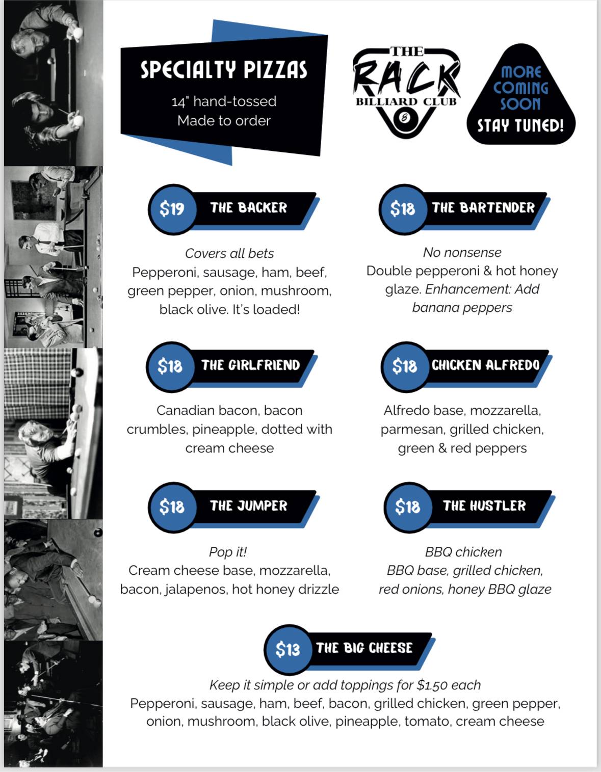 Menu at The Rack Billiard Club, Clive