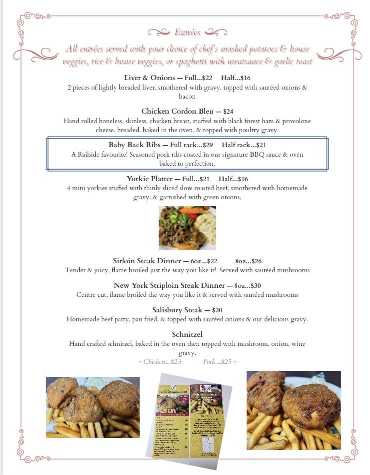 Menu at The Railside Restaurant, Chase