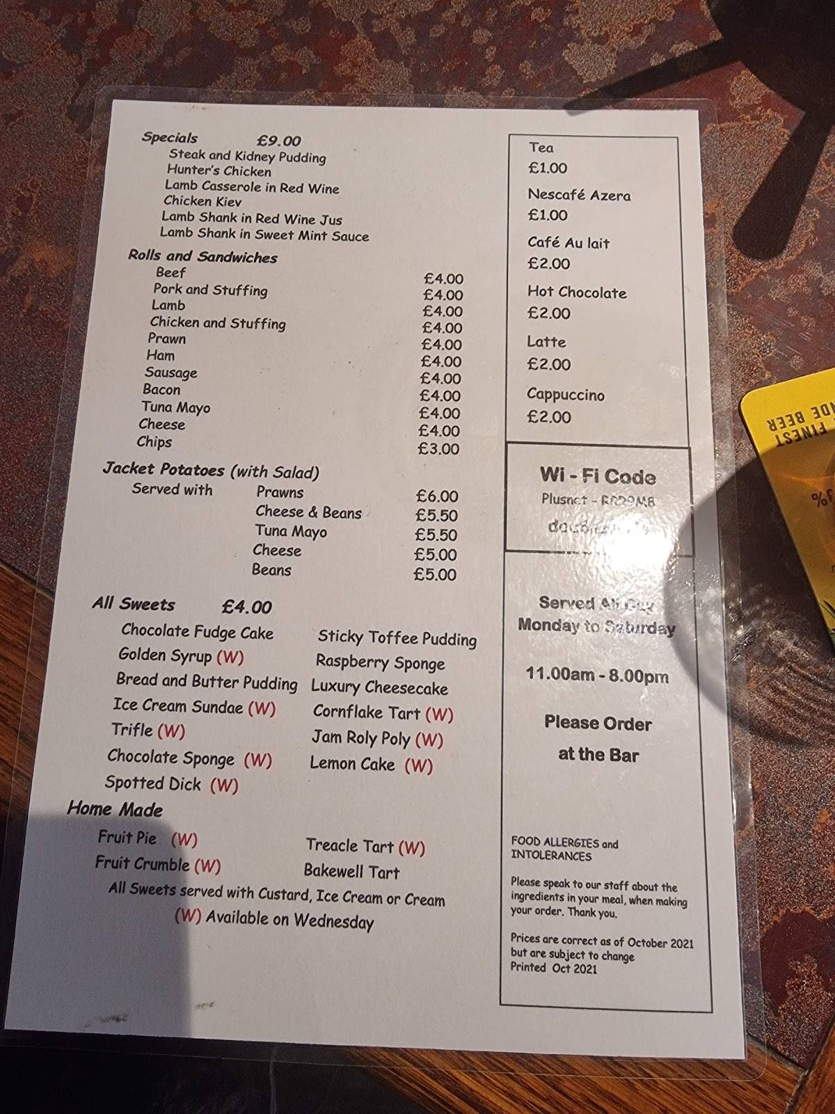Menu at The Railway Inn pub & bar, Mansfield, 9 Station St