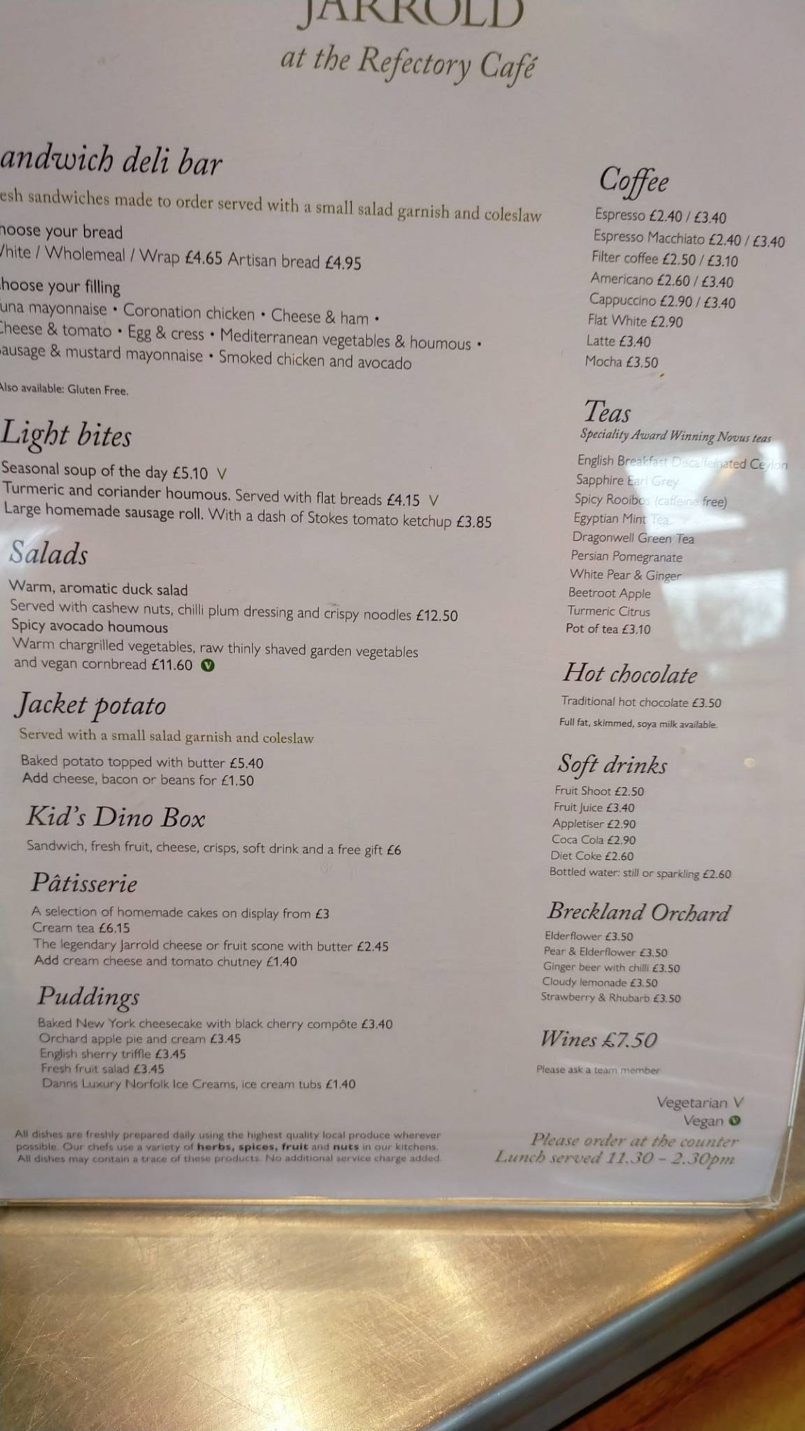 Menu at Bread Source - The Refectory cafe, Norwich