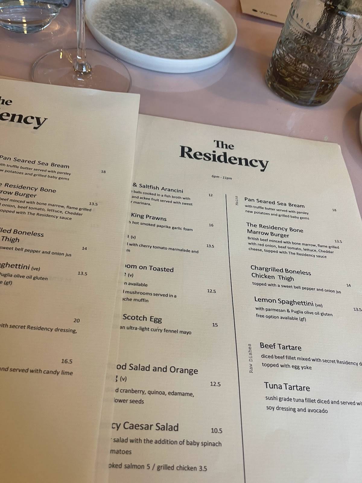 Menu at The Residency Notting Hill restaurant, London