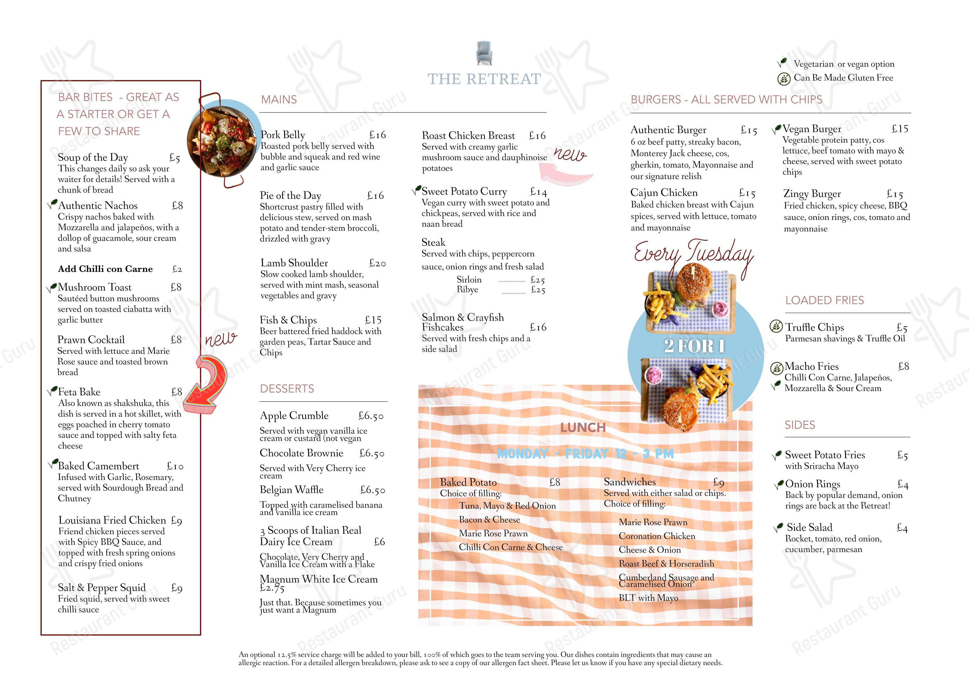 Menu at The Retreat pub & bar, Stanwell