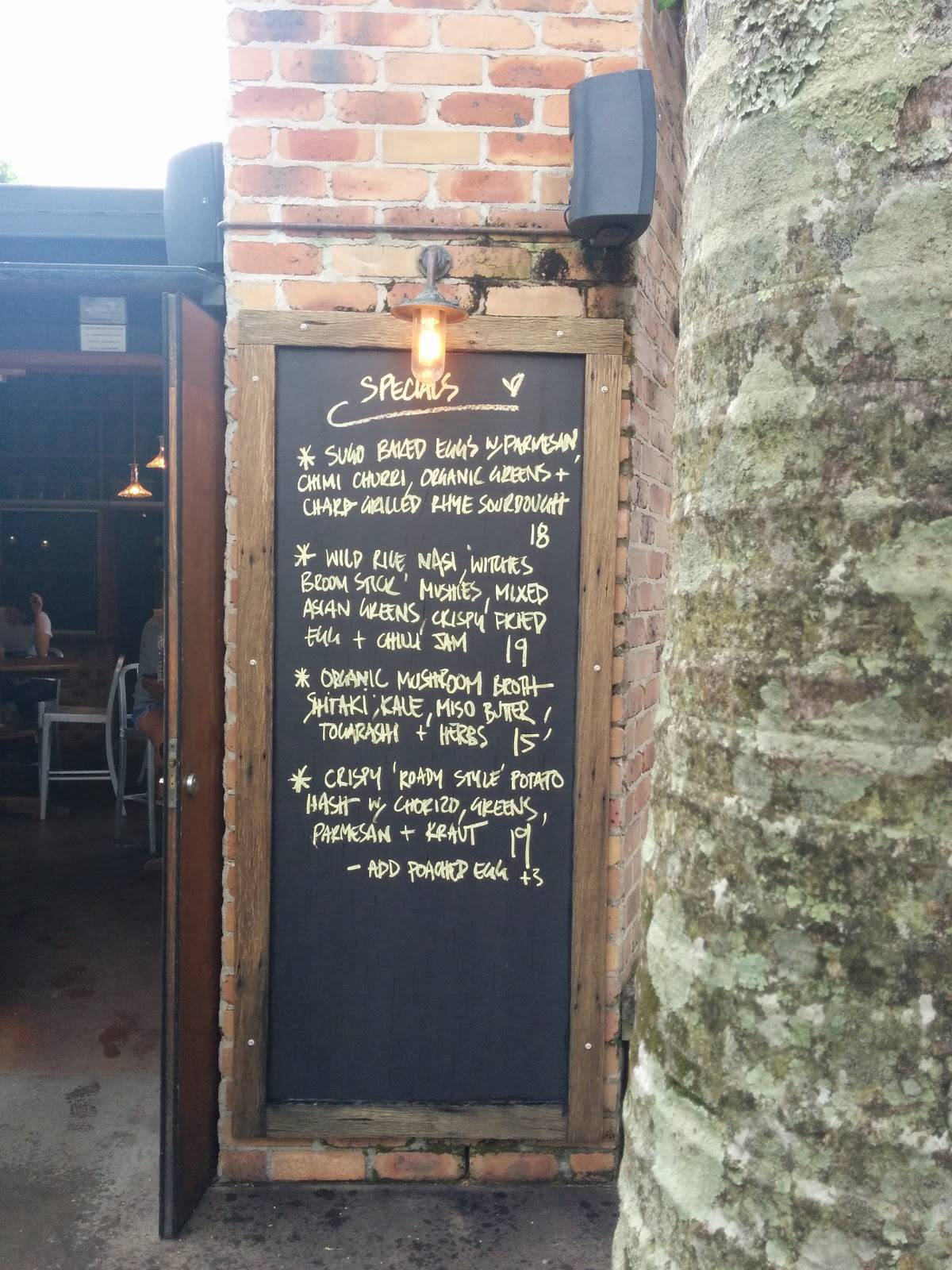 Menu at The Roadhouse Byron Bay restaurant, Byron Bay