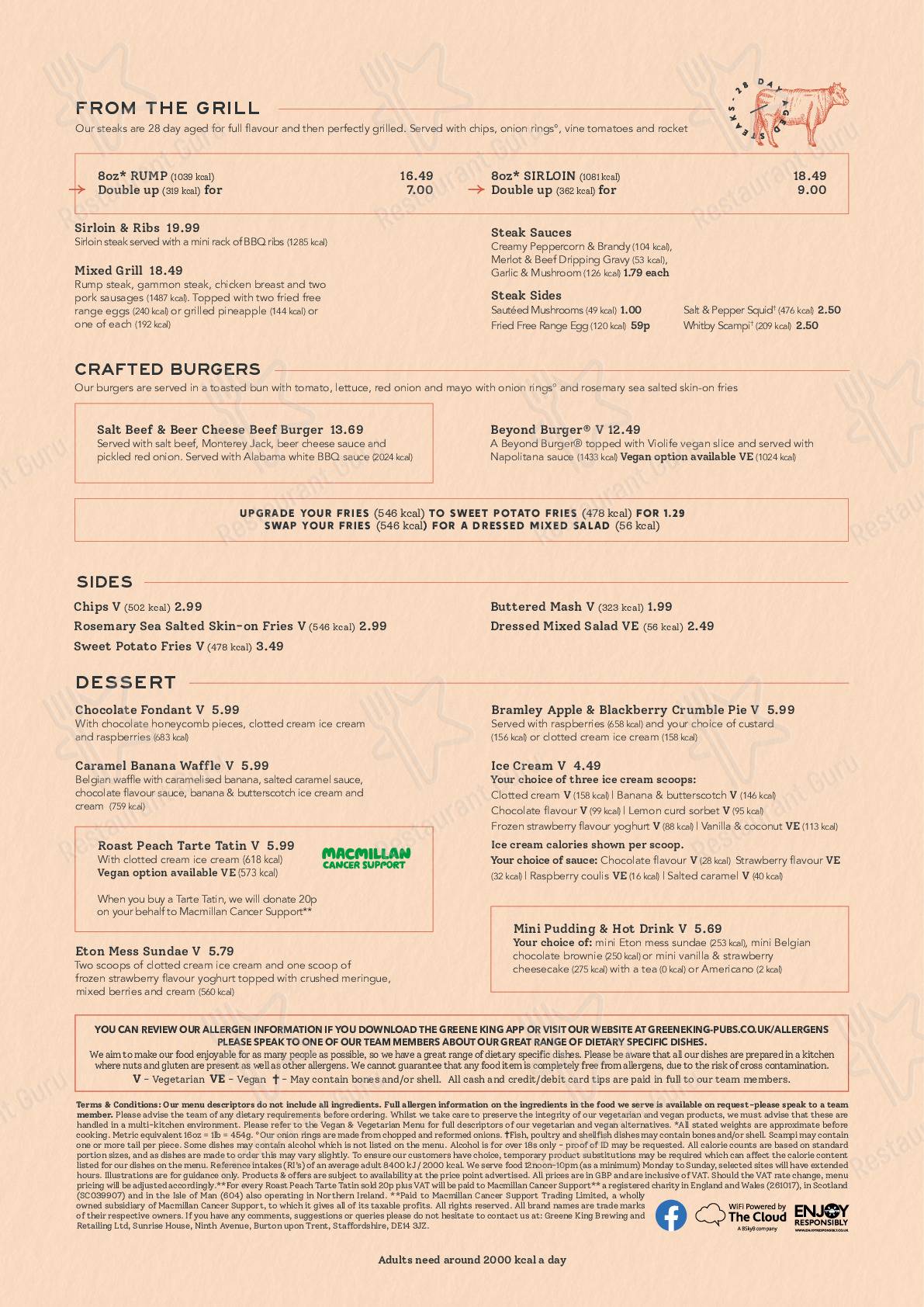Menu at The Robin Hood pub & bar, Sheringham