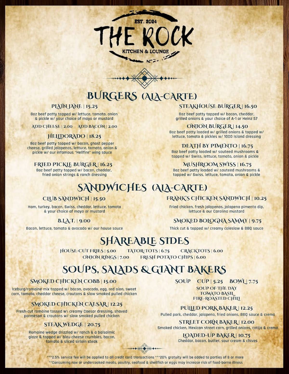 Menu at "The Rock" Kitchen & Lounge pub & bar, Ardmore
